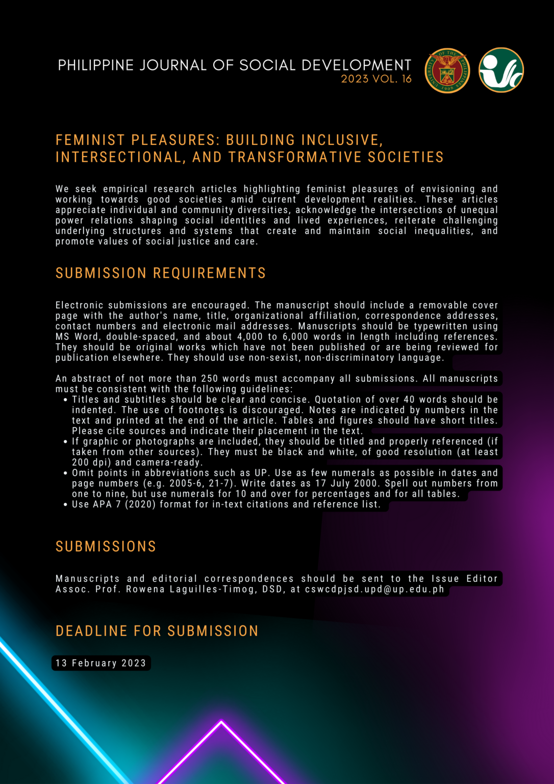 Call for Papers: Philippine Journal of Social Development 2023 Vol 16 ...