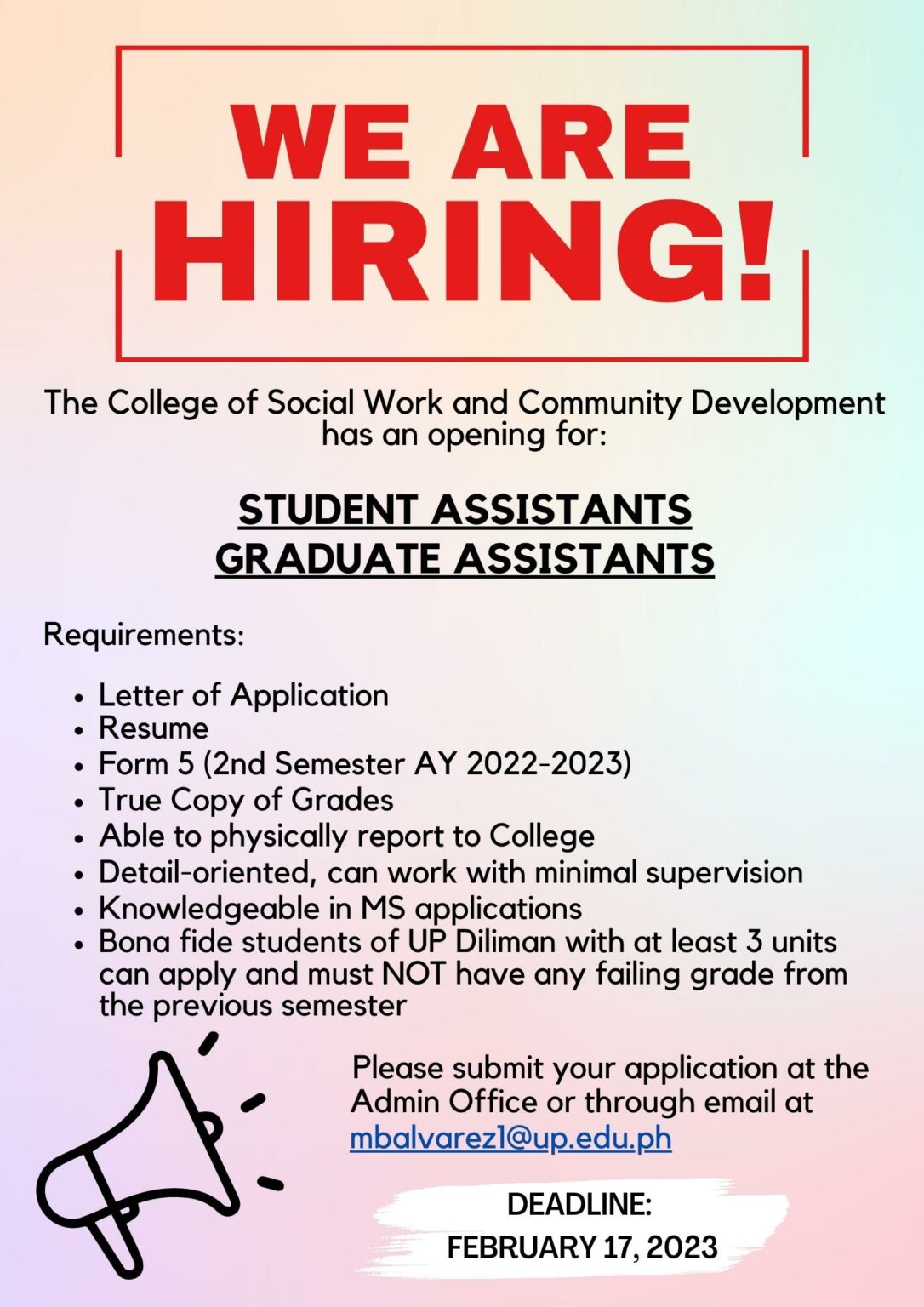 Call for Applications for Student Assistants and Graduate Assistants ...