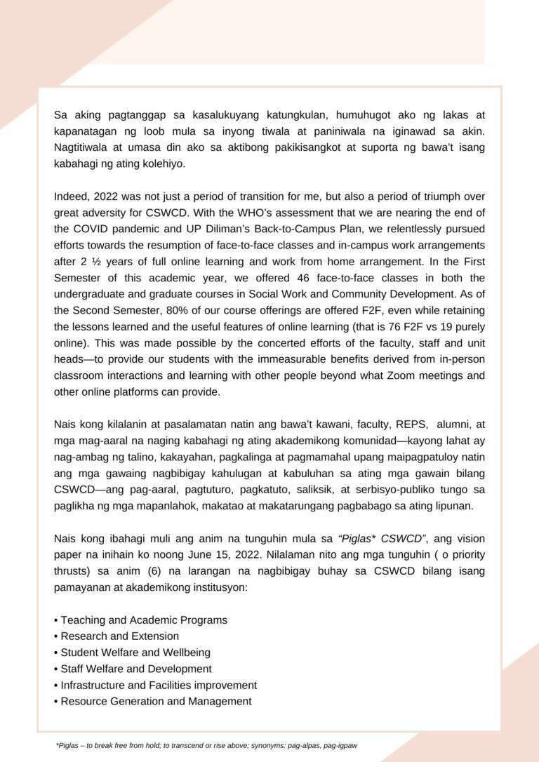 Message from the Dean - UP Diliman College of Social Work and Community ...