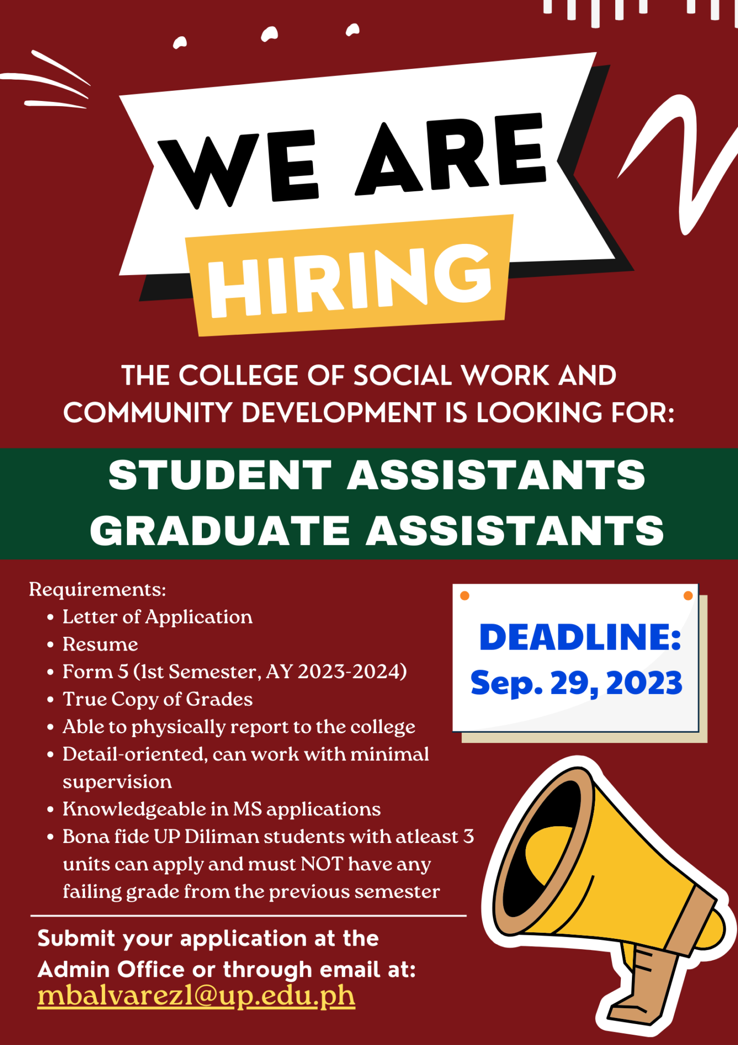 Now Hiring! Students and Graduate Assistants - UP Diliman College of ...